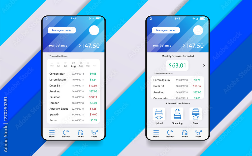 Smartphone widjet mobile app user interface desing finance money ...