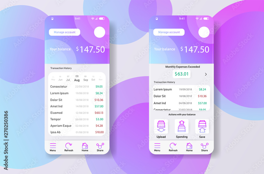 Smartphone widjet mobile app user interface desing finance money ...