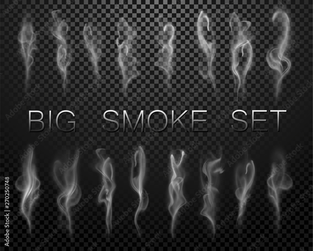 Big smoke vector set collection isolated on transparent background ...