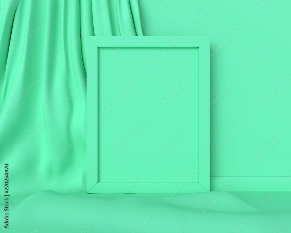 Green frame vertical mockup on a Green fabric background abstract image ...