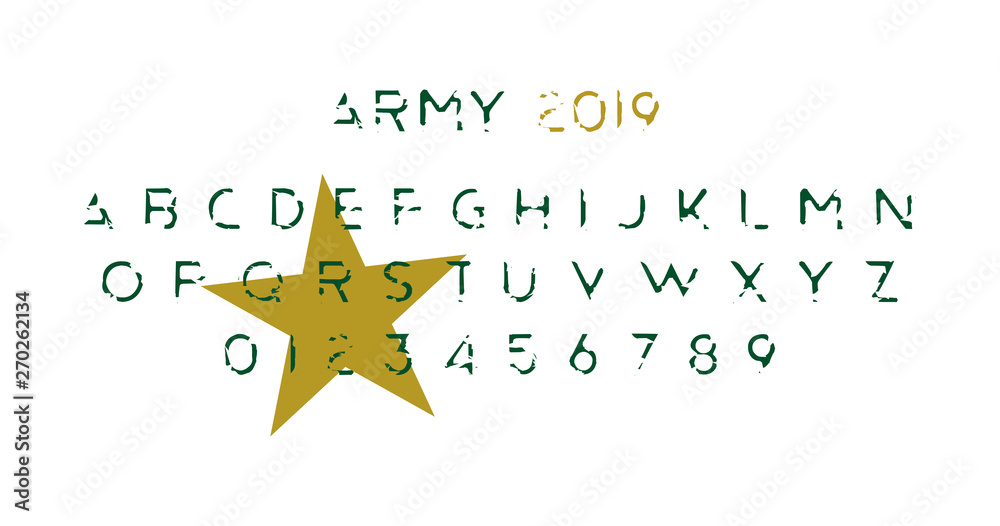 Army Original font a set of letters and numbers. Alphabet for creative ...