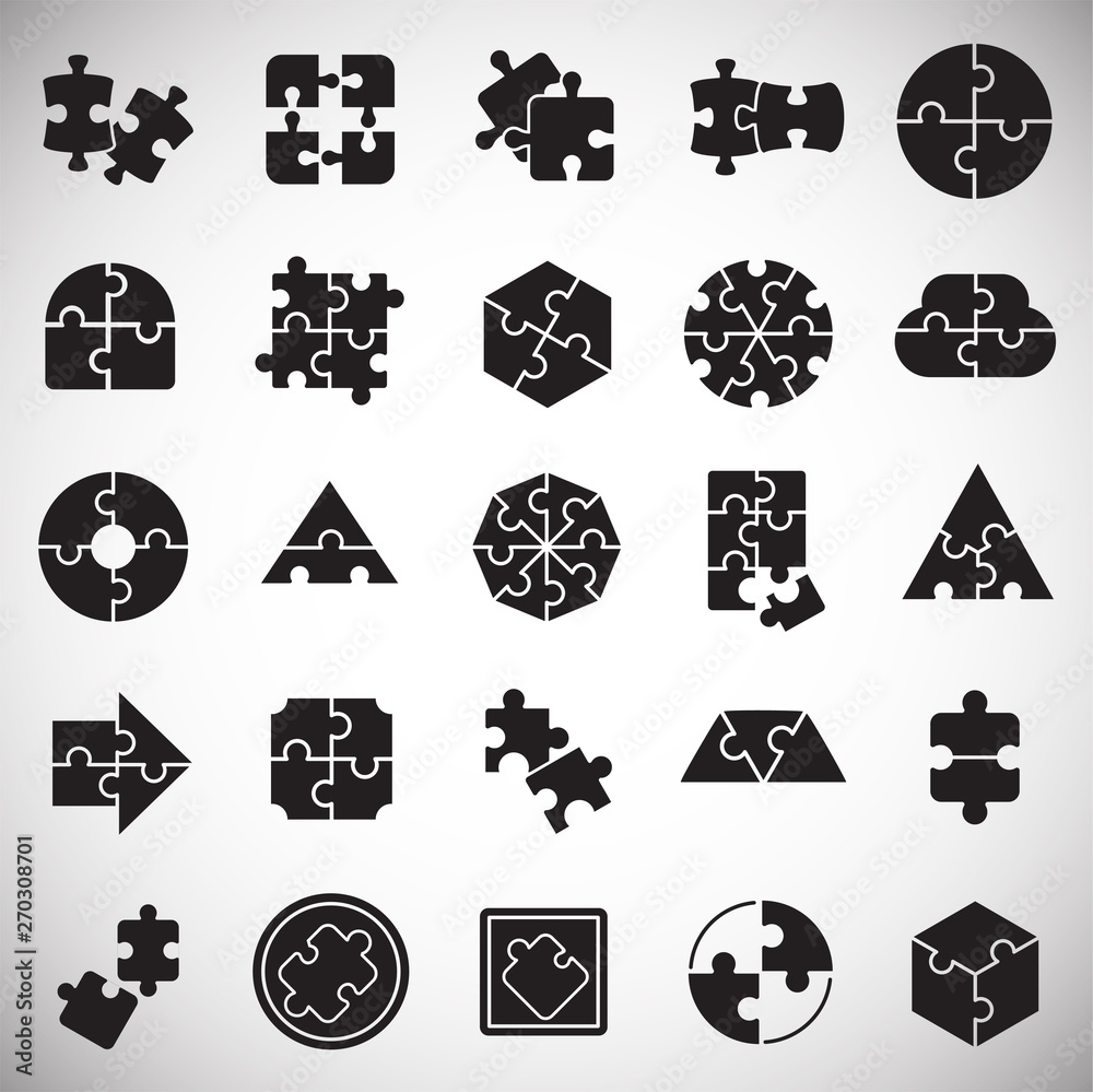 Puzzle icons set on white background for graphic and web design. Simple ...