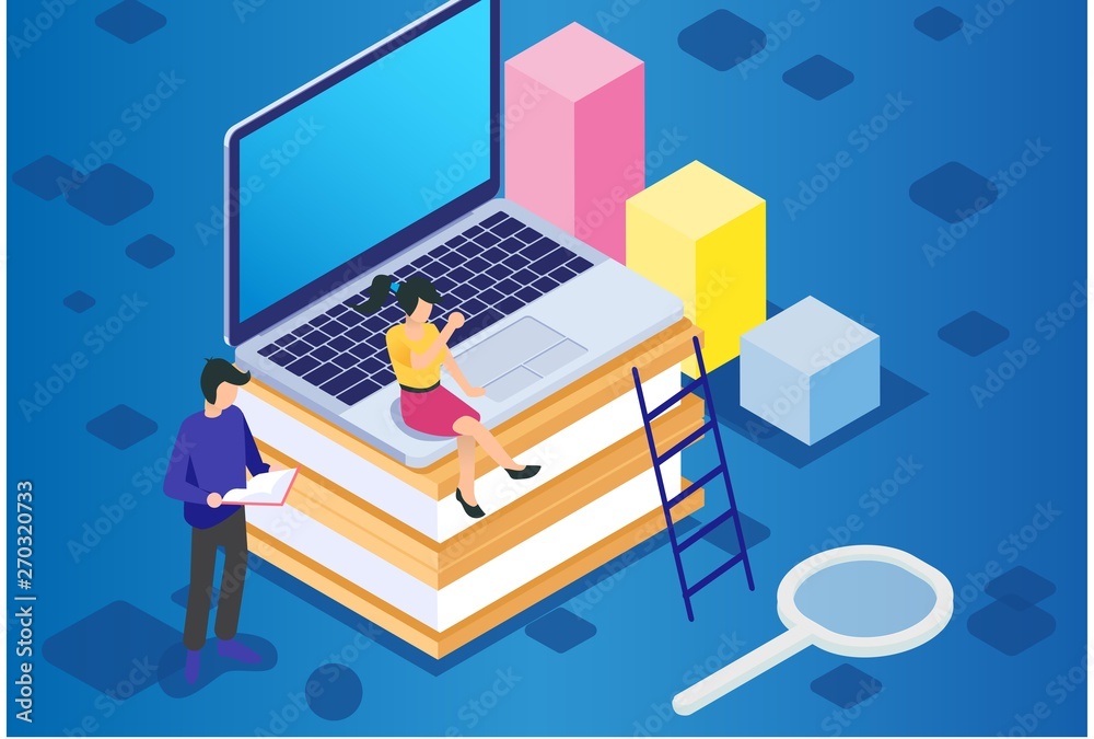 Isometric Modern Smart E-Learning Technology Illustration, Suitable for ...