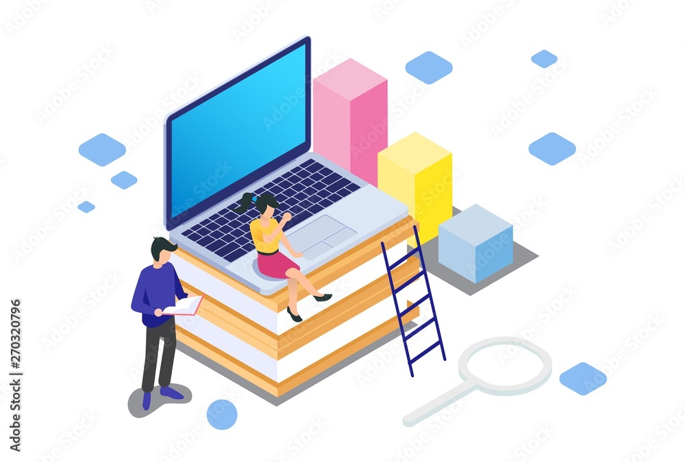 Isometric Modern Smart E-Learning Technology Illustration, Suitable for ...