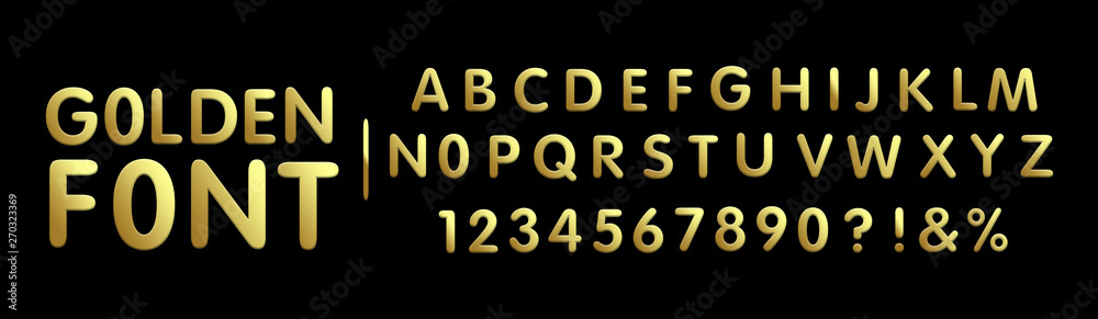 Gold font numbers and golden font type with 3d effect. Isolated on ...