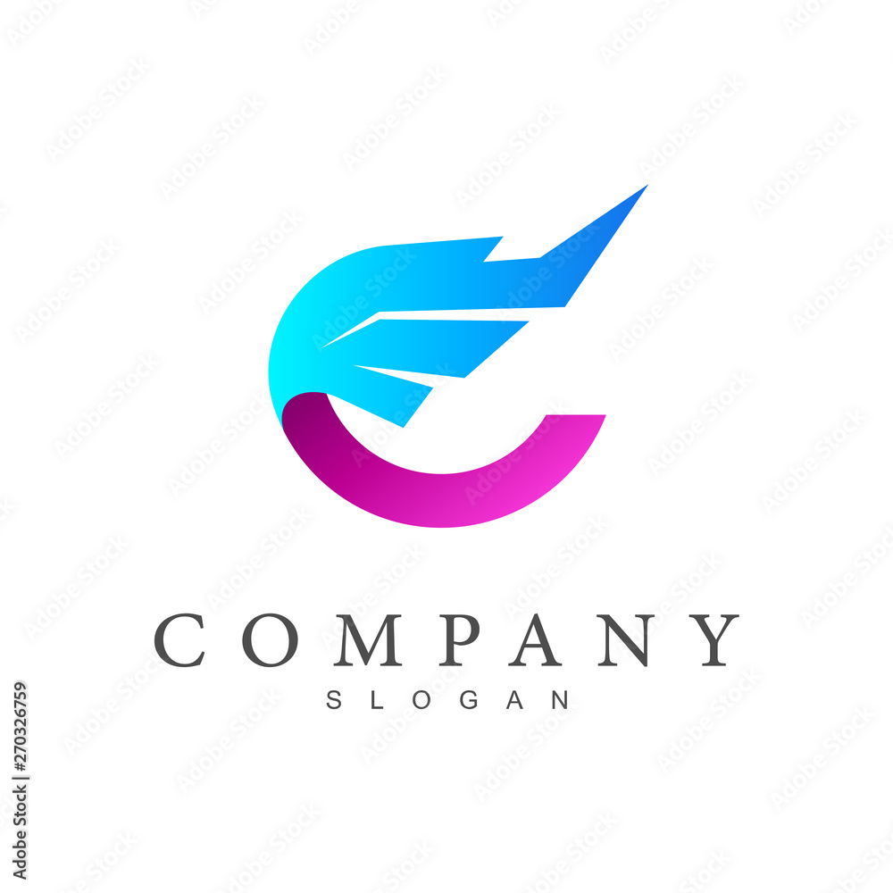 logo letter c , the logo letter c with the wings above + flying icon ...