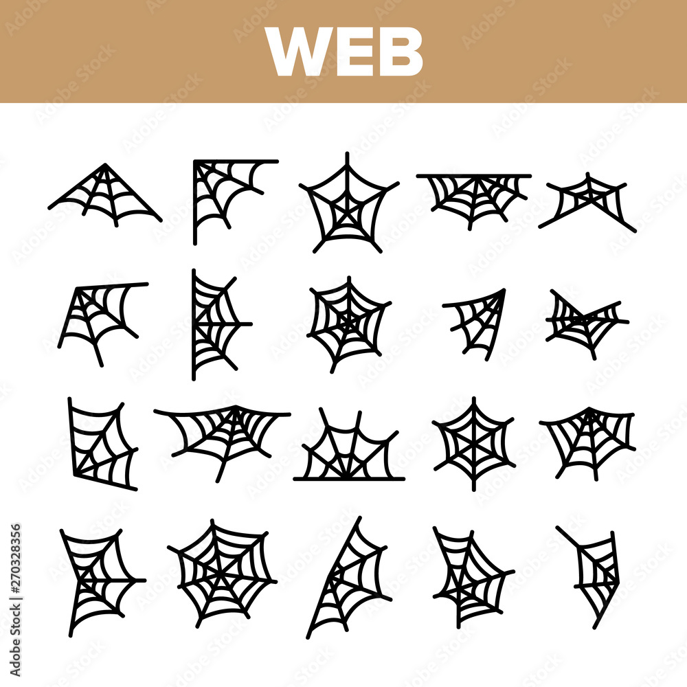 Spider Web, Cobweb Vector Linear Icons Set. SpiderWeb, Spider Trap For ...