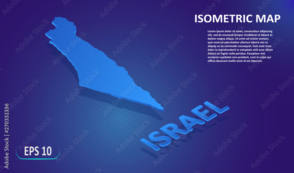 Isometric map of the ISRAEL. Stylized flat map of the country on blue ...