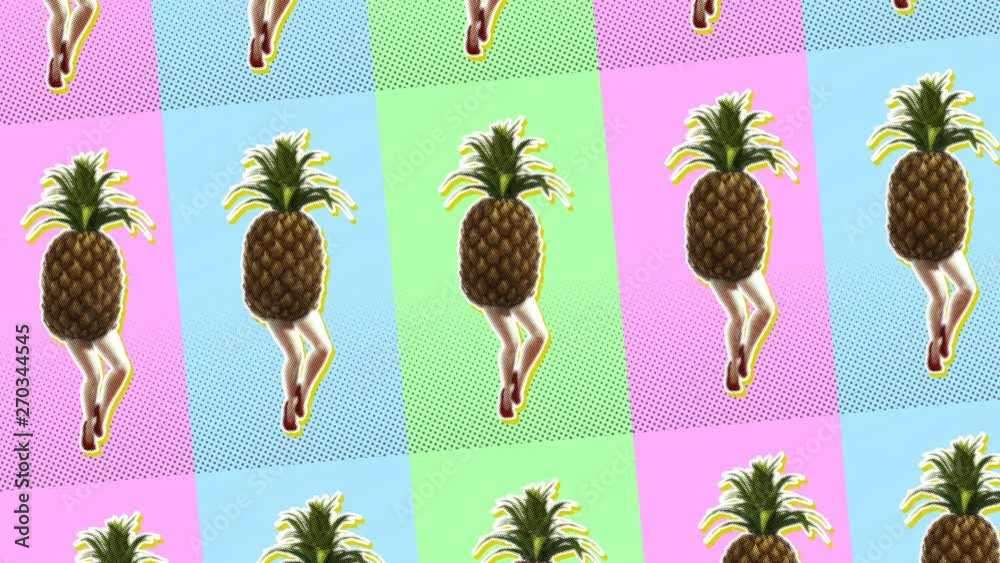 Seamless young animation of cartoon style walking pineapple with ...