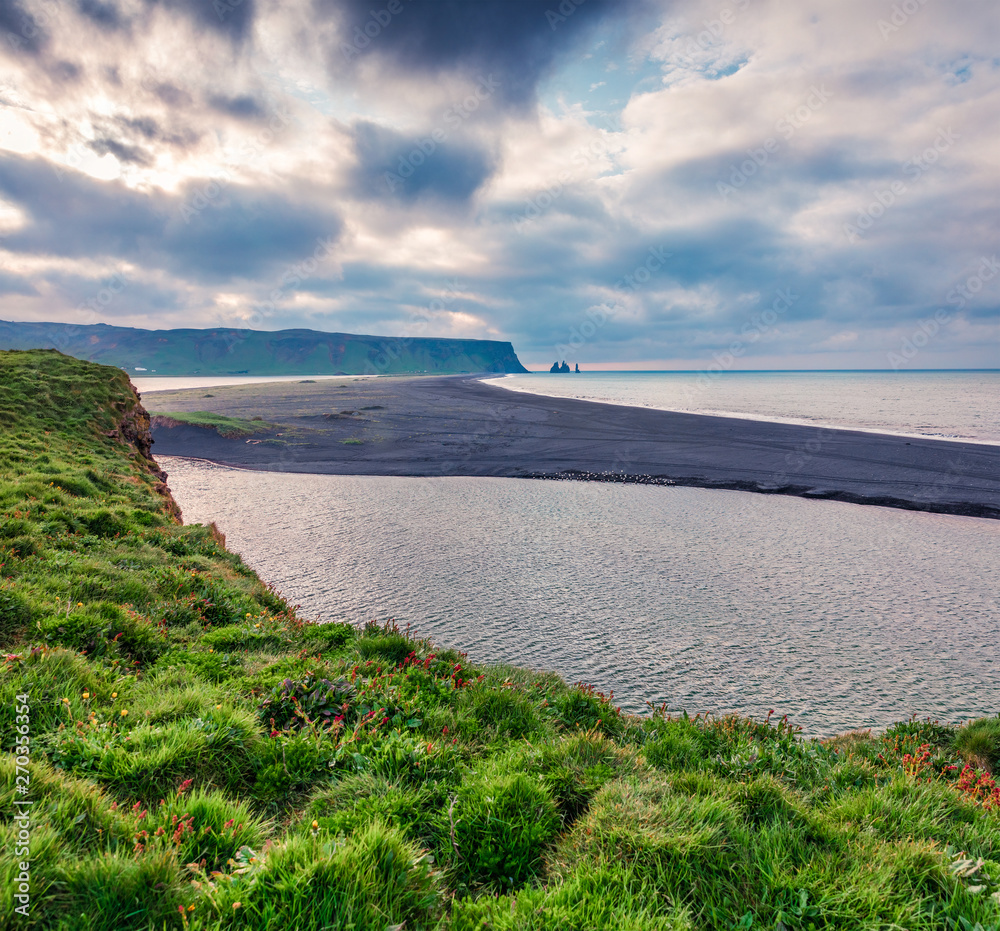 Dramatic summer view of Kirkjufjara beach. Splendid outdoor scene of ...