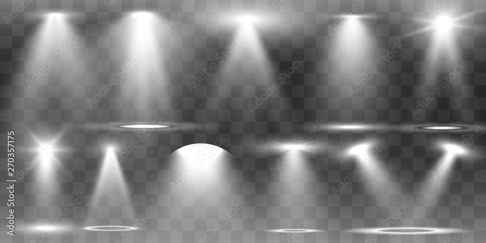 Collection of stage lighting, catwalk or platform, transparent effects ...