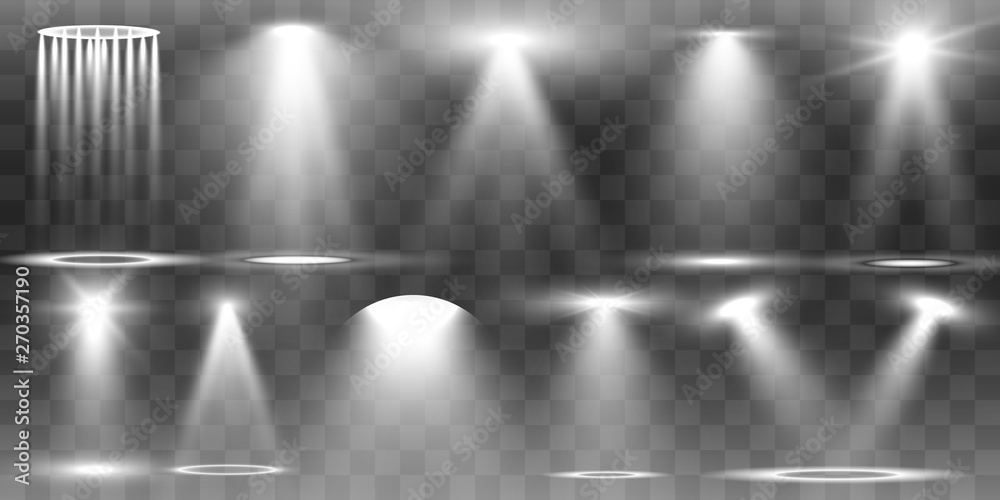 Collection of stage lighting, catwalk or platform, transparent effects ...