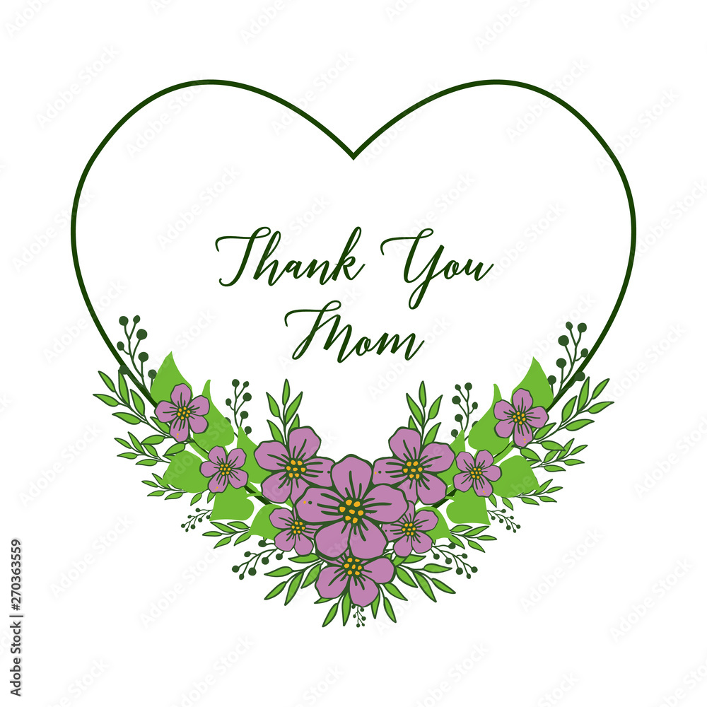 Vector illustration card thank you mom for purple wreath frame Stock ...