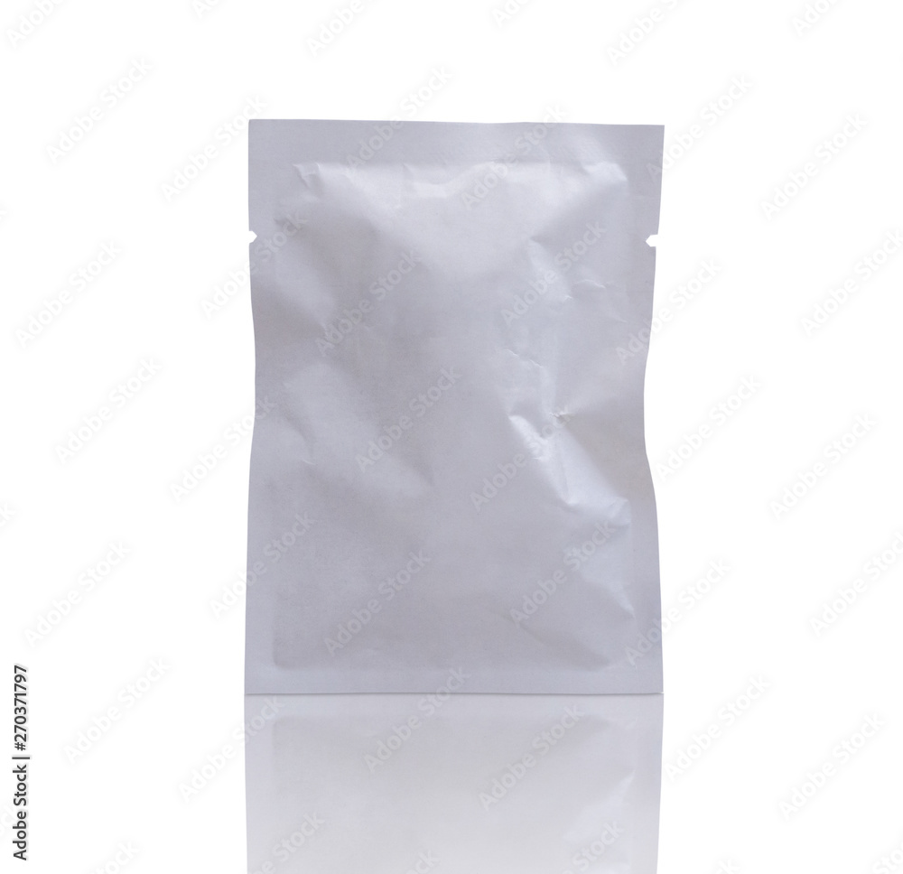 blank white packaging paper sachet isolated on white background with ...