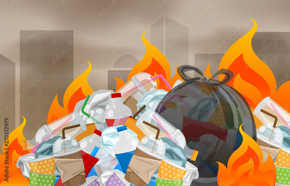 illustration pollution from waste plastic incineration in urban ... illustration pollution from waste plastic incineration in urban ...