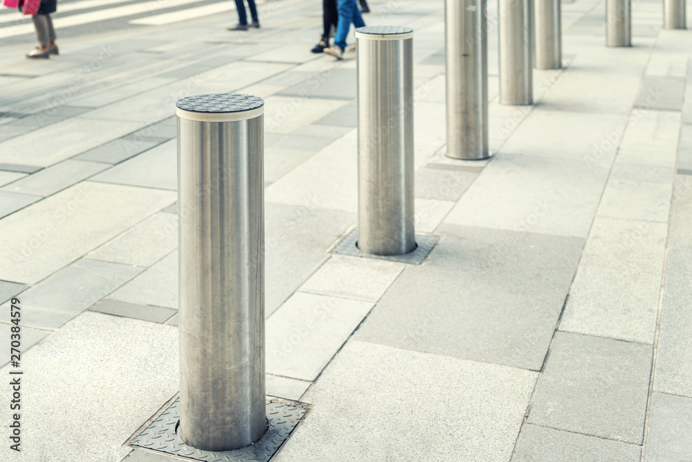 Photo Stainless steel bollard entering pedestrian area on Vienna city ...