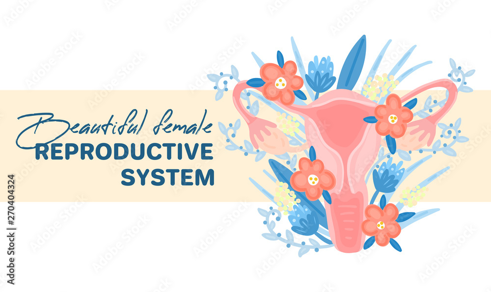 Web template with female reproductive system in flowers. Landing page ...