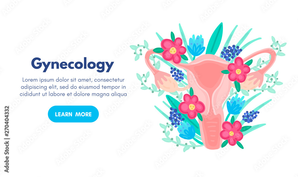 Web template with female reproductive system in flowers. Landing page ...