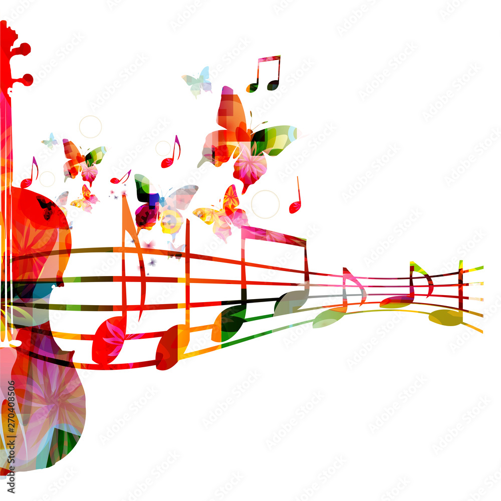 Colorful violoncello with music notes isolated vector illustration ...