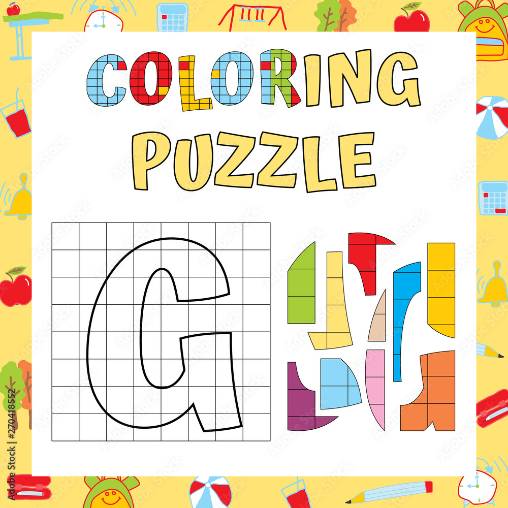 Alphabet Coloring Puzzle. Logic and Writing Educational Exercise. Fine ...