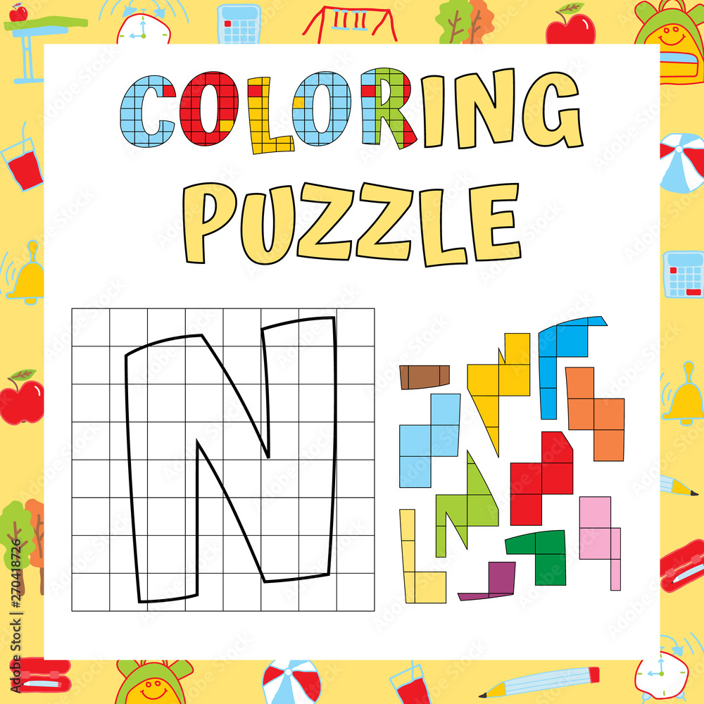 Alphabet Coloring Puzzle. Logic and Writing Educational Exercise. Fine ...