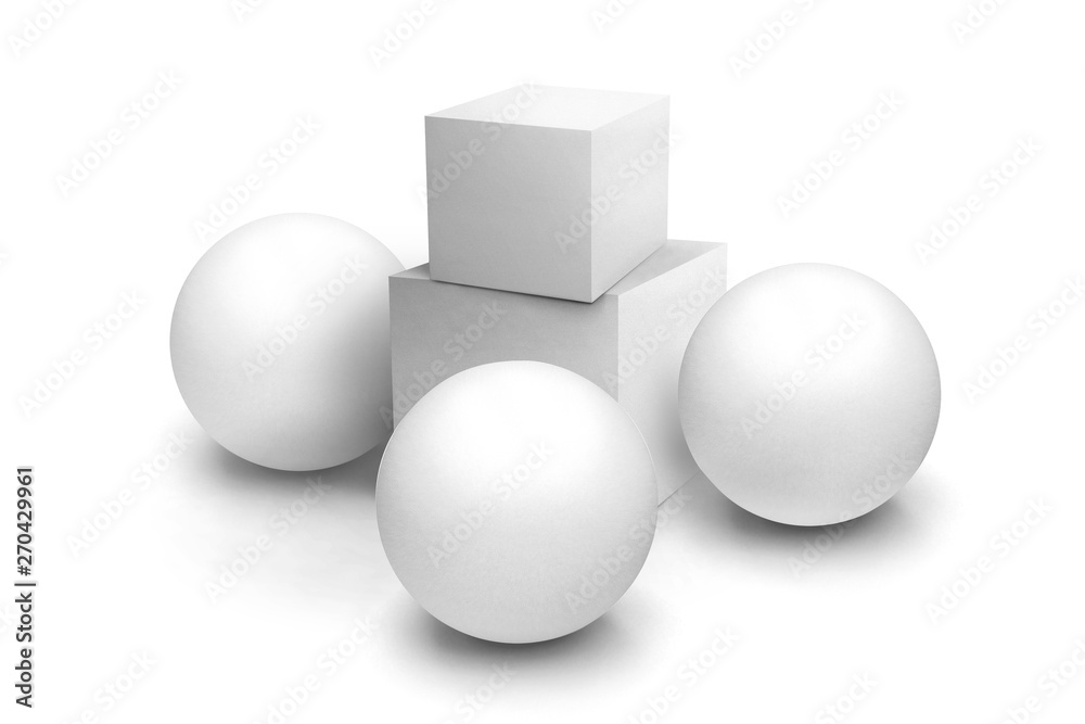 Blank objects composition mockup. White cube and sphere. Isolated ...
