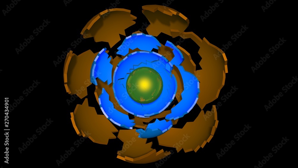 Exploding spheres 3 layers. Multiple spherical shells expand outwards ...