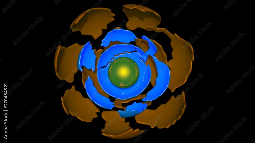 Exploding spheres 3 layers. Multiple spherical shells expand outwards ...