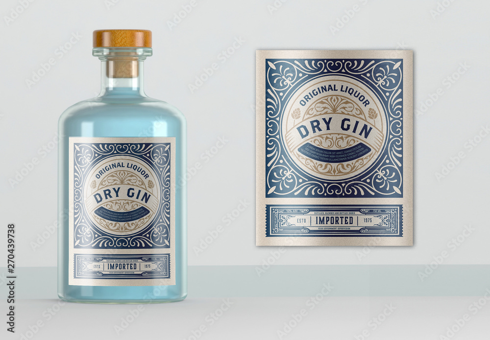 Traditional Gin Label Layout with Cream and Teal Accents Stock Template ...