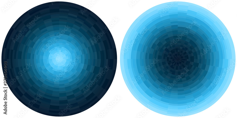 Set of 2 bright abstract blue and cyan radial gradient circles isolated ...