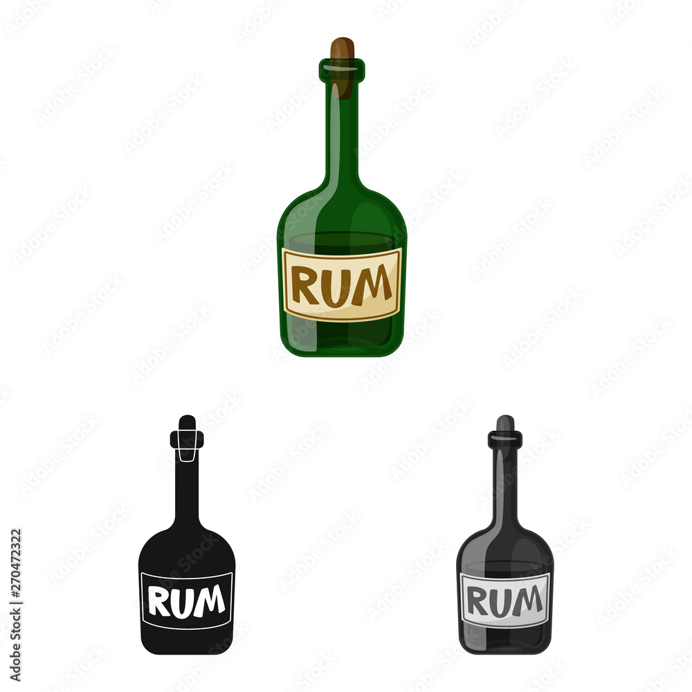 Vector design of rum and bottle sign. Collection of rum and glass ...