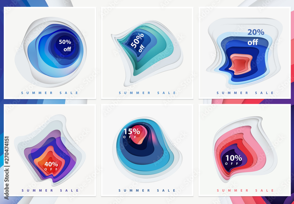 Square Social Media Layouts with Colorful Paper Layered Cutouts Stock ...