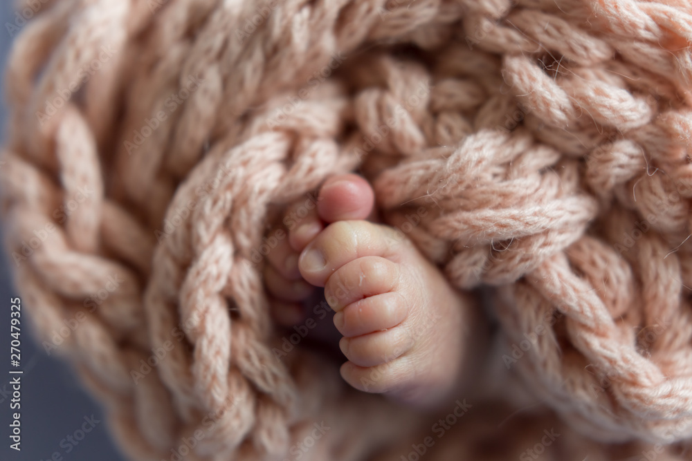 newborn child. baby legs. the legs of the newborn. legs on background ...