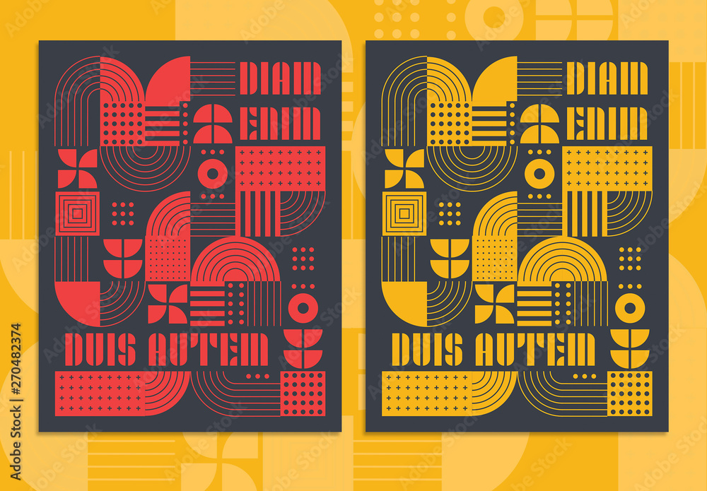 Retro Poster Layout with Geometric Shape Compositions Stock Template ...