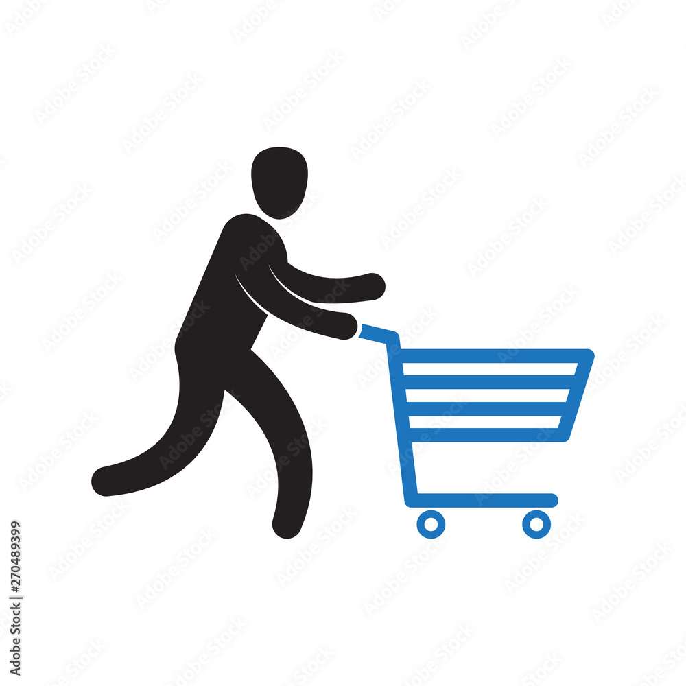 Man pushing shopping cart Stock Vector | Adobe Stock