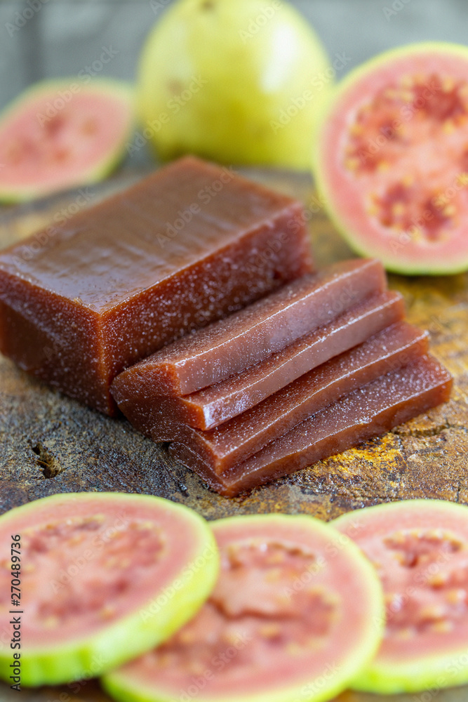 Concept of homemade sweet and natural flavor. Sweet of guava, with name ...