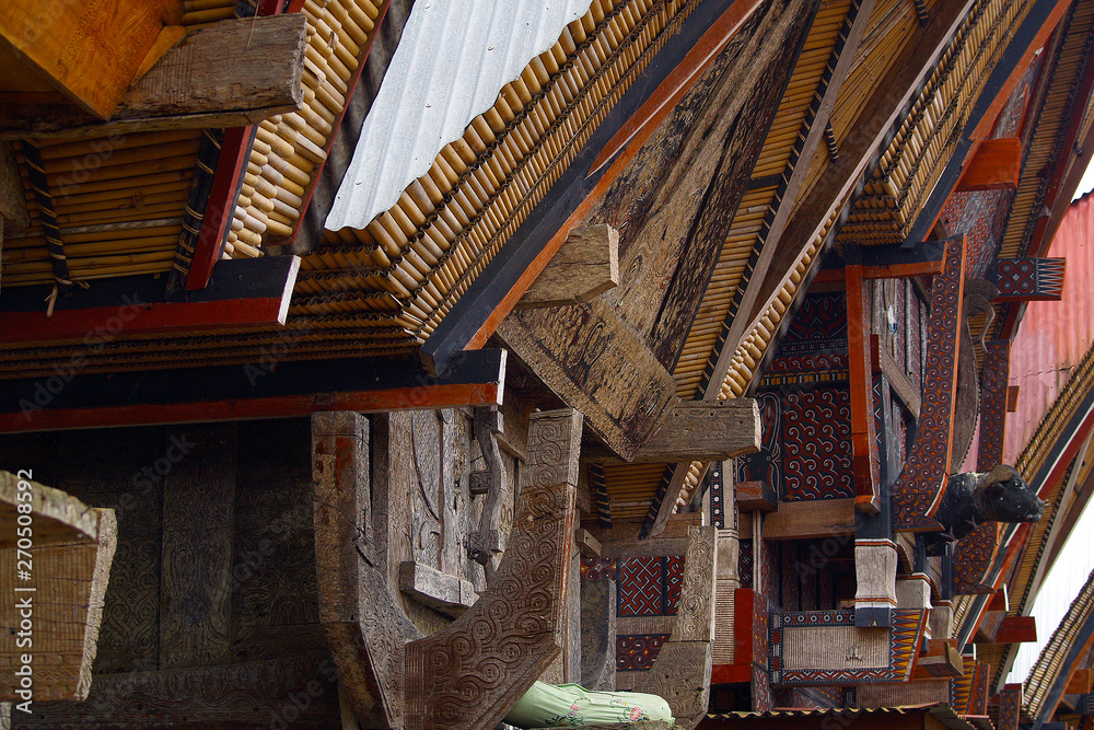 Detail of traditional Tongkonan houses,Toraja house in the south ...
