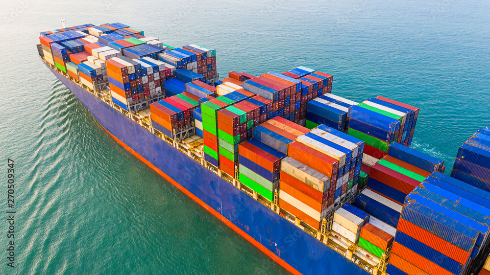 Container ship sailing through the ocean, Business logistics and ...