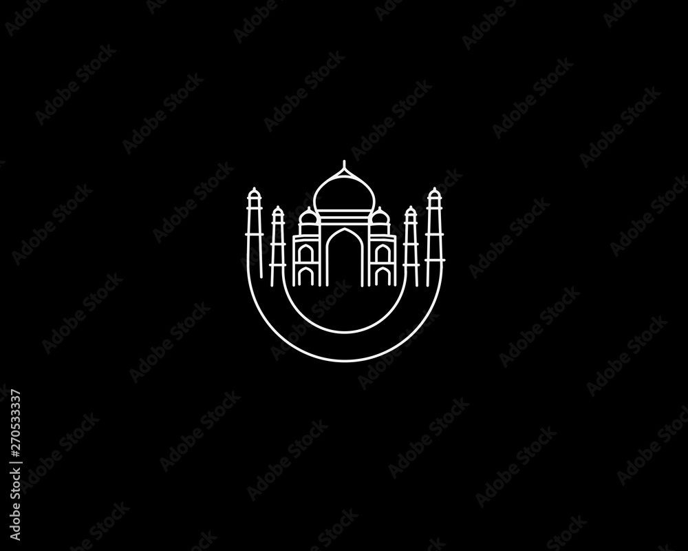 Taj Mahal Hand Drawn, India Agra - Line art vector illustration. Stock ...