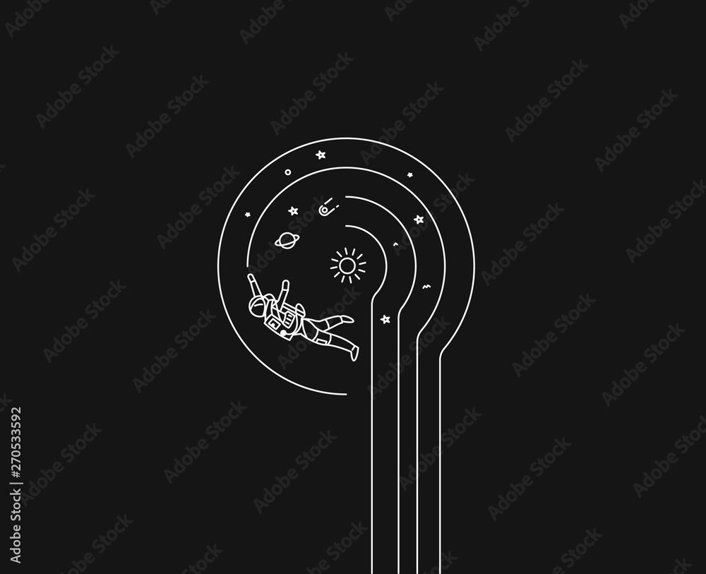 Astronaut falling down in a space - Flat Line Art Design Illustration ...