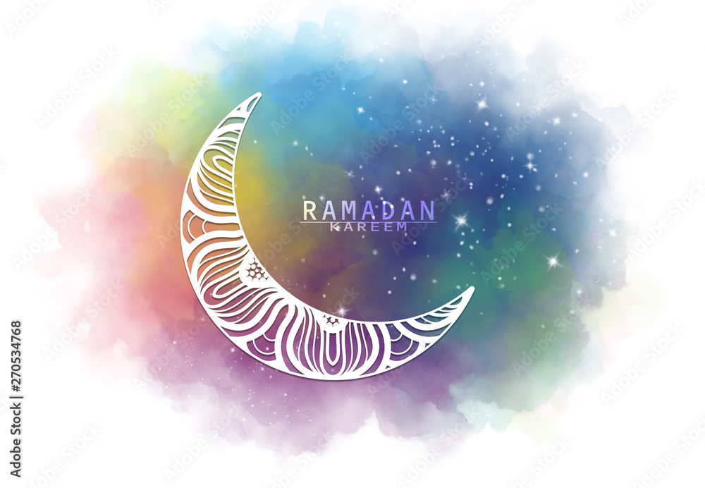 Abstract crescent moon graphic design and night sky watercolor digital ...