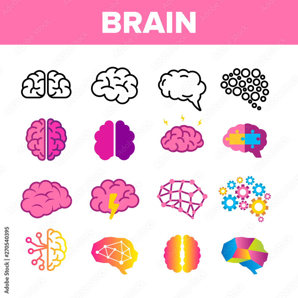 Brain, Neurology Organ Vector Linear Icons Set. Human Brain, Brain ...
