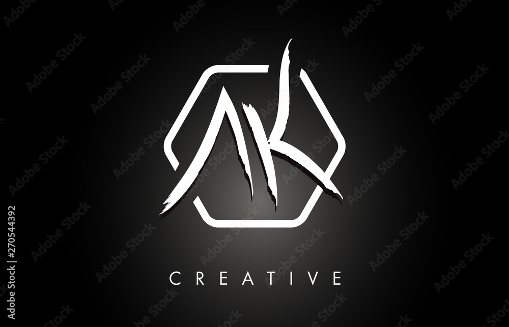 AK A K Brushed Letter Logo Design with Creative Brush Lettering Texture ...