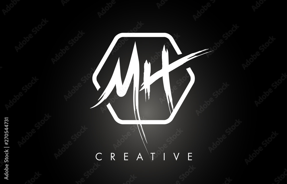 MH M H Brushed Letter Logo Design with Creative Brush Lettering Texture ...