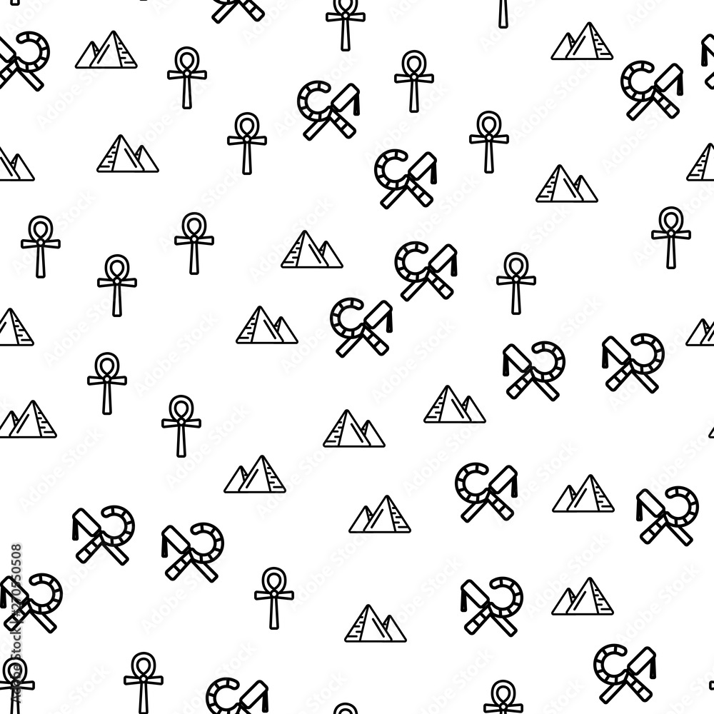 Egypt Symbols And Sight Seamless Pattern Vector. Pyramids, Religious ...