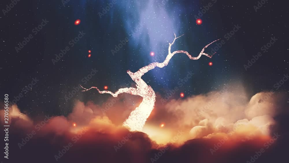 fantasy tree with many insects flying around, motion painting Stock ...