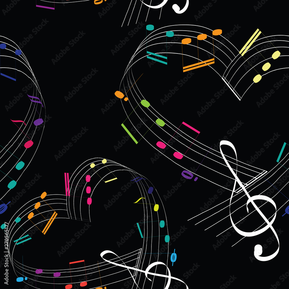 Colorful music notes in the shape of the heart. Seamless pattern ...