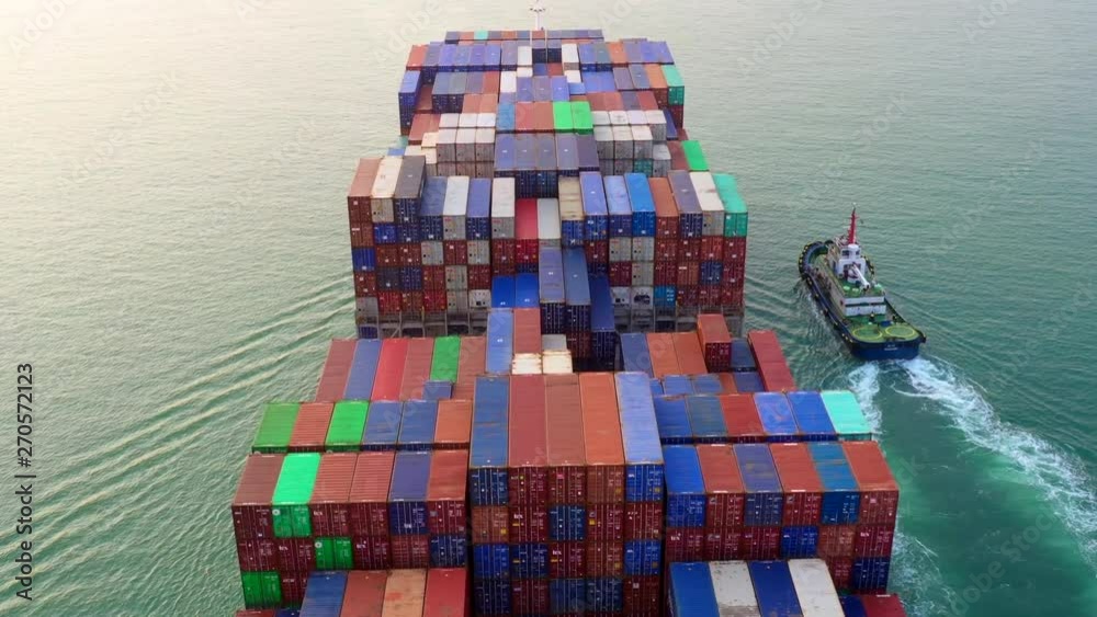 4k, Hyper lapse aerial view container ship loading and unloading in ...