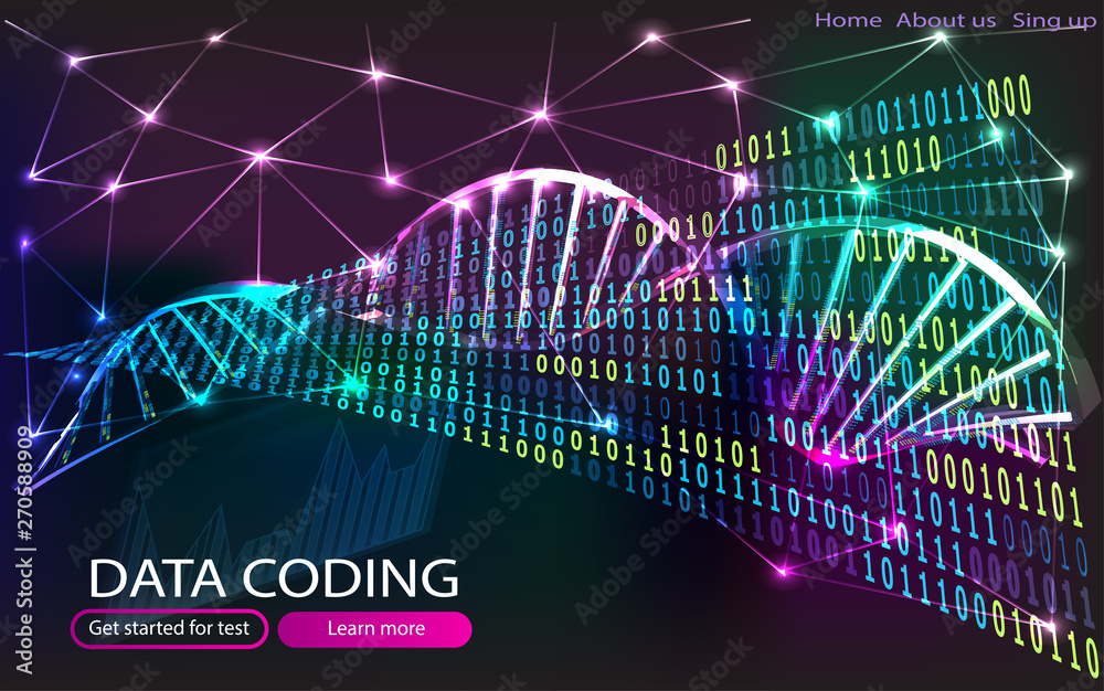 View of a data coded Dna with binary file, concept of data coding Stock ...