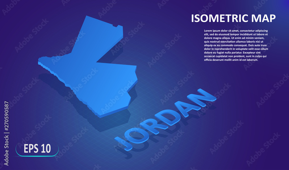Isometric map of the JORDAN. Stylized flat map of the country on blue ...